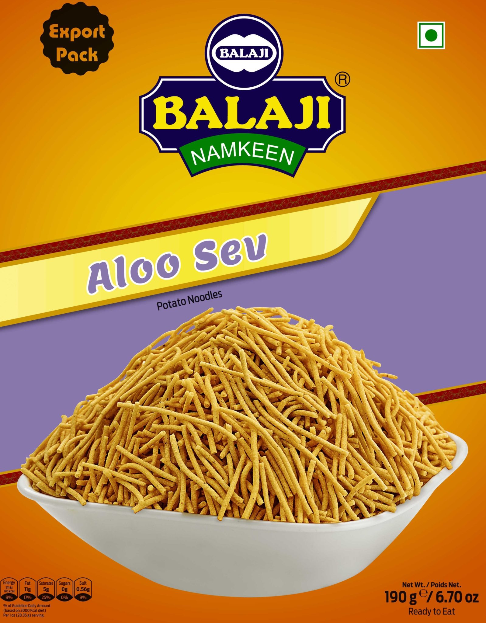 Aloo Sev, Balaji Gujrati Snacks, Namkeen, Chanachur, 190g - Tukwila ...