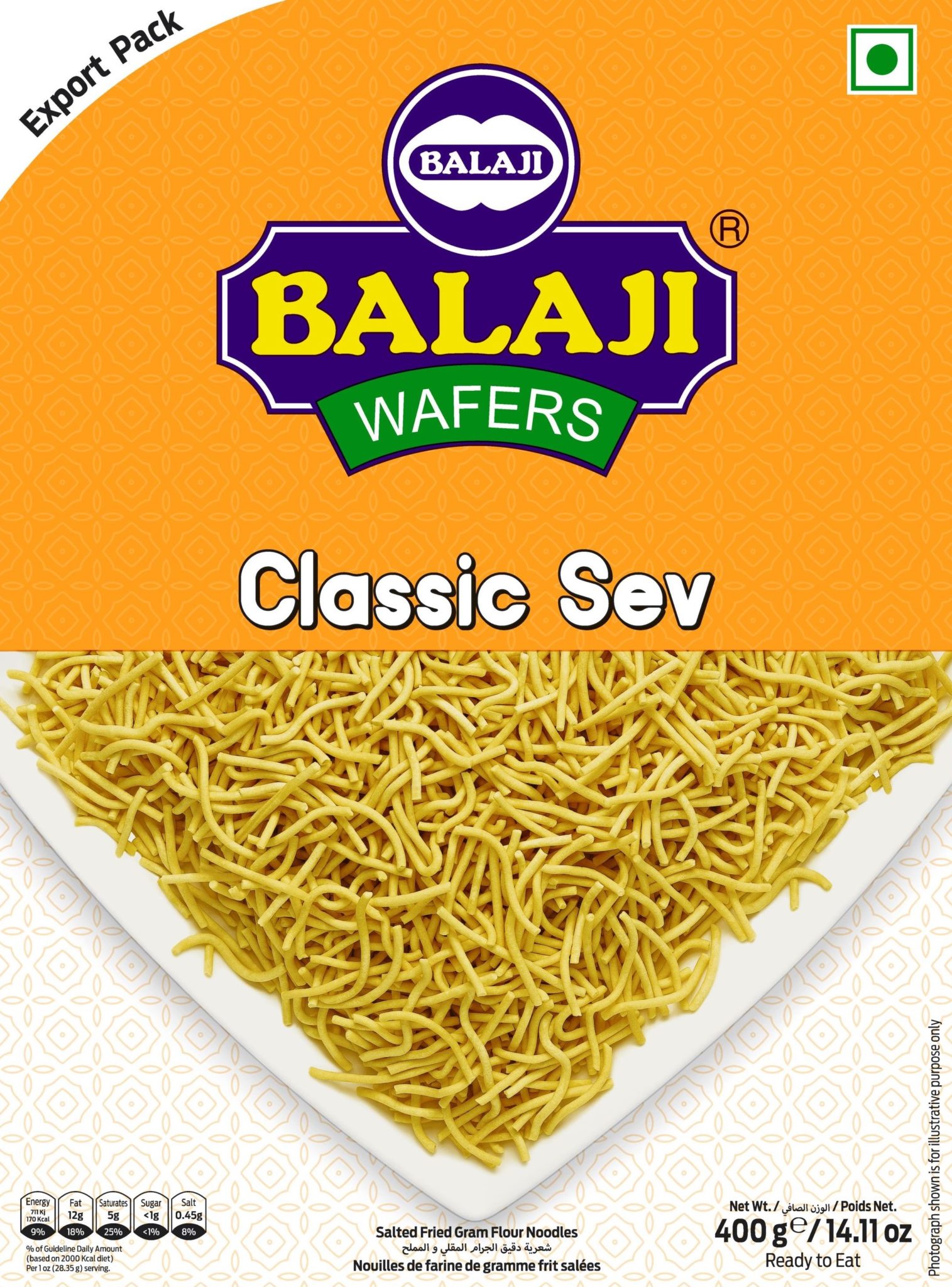 Classic Sev, Balaji Gujrati Snacks, Namkeen, Chanachur, 400g - Tukwila ...